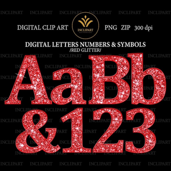 Red Glitter alphabet digital clipart PNG file format. Letters | Etsy