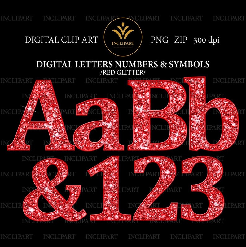 Red Glitter Alphabet Digital Clipart PNG File Format. Letters - Etsy