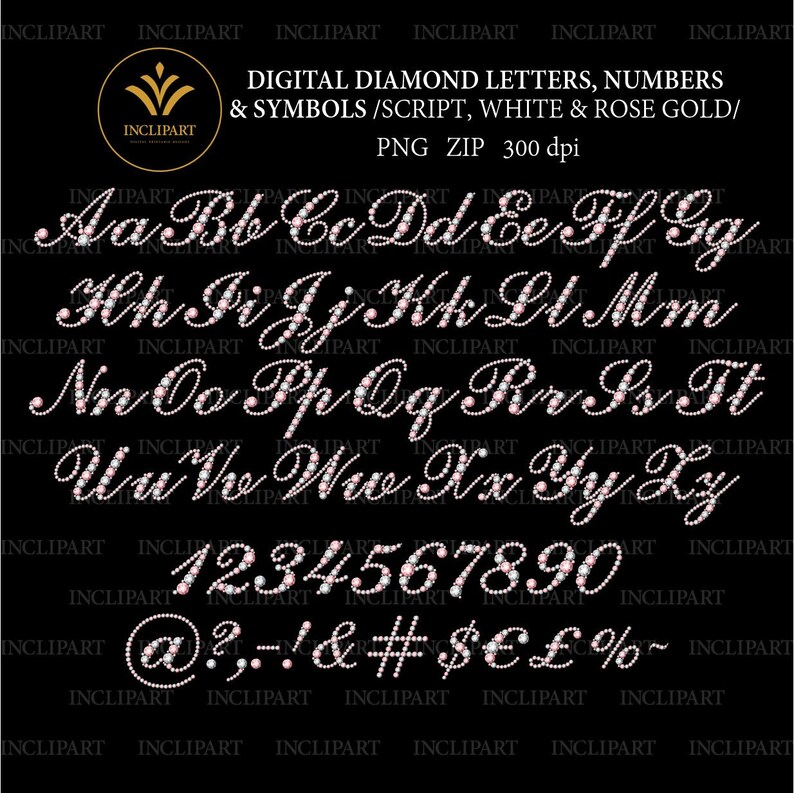 Diamond Alphabet Script Digital PNG Clip Art. Letters Numbers - Etsy