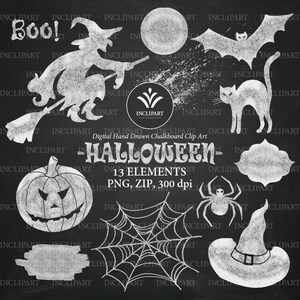 Halloween Chalkboard Clip Art. Hand Drawn Chalkboard Halloween Clipart ...