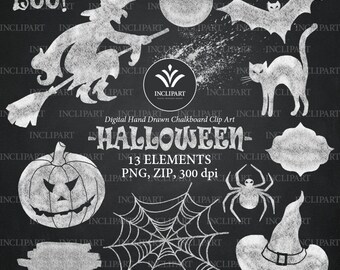 Halloween Chalkboard Clipart - Etsy