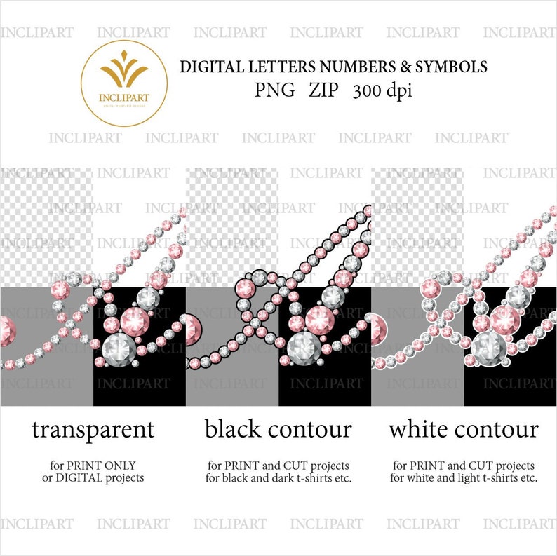 Diamond Alphabet Script Digital PNG Clip Art. Letters, Numbers, Symbols ...