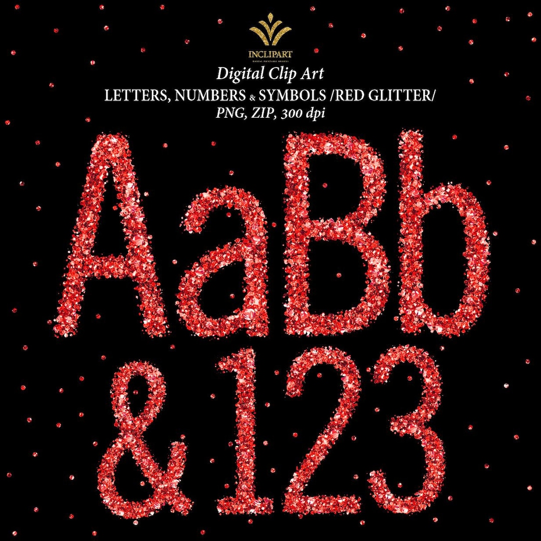 Red Glitter Letters, Numbers, Symbols PNG Files Digital Clip Art ...