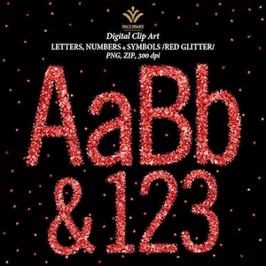 Red Glitter Letters, Numbers, Symbols PNG Files Digital Clip Art ...