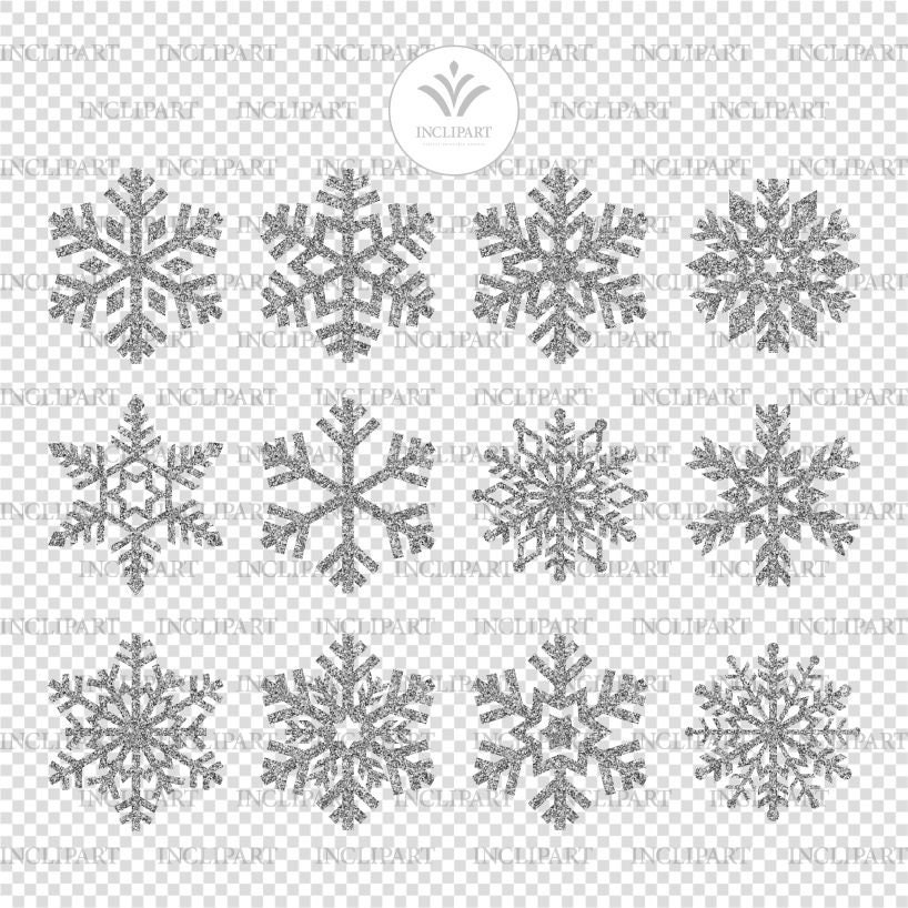 Snowflake clipart. Silver glitter snowflake clipart. 12 silver | Etsy