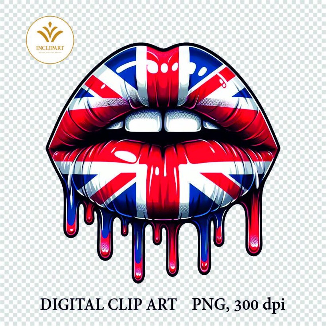 Lips Drip, British, UK, Union Jack Flag, PNG File, Sublimation Clip Art ...