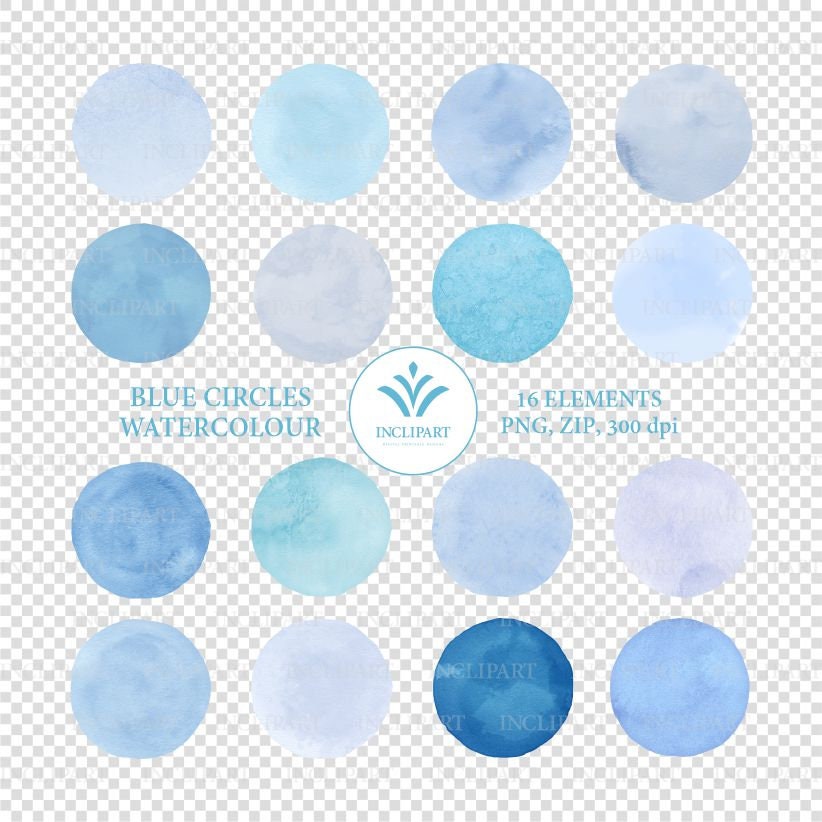 Watercolour Circles Digital Clipart. Blue Hand Painted - Etsy