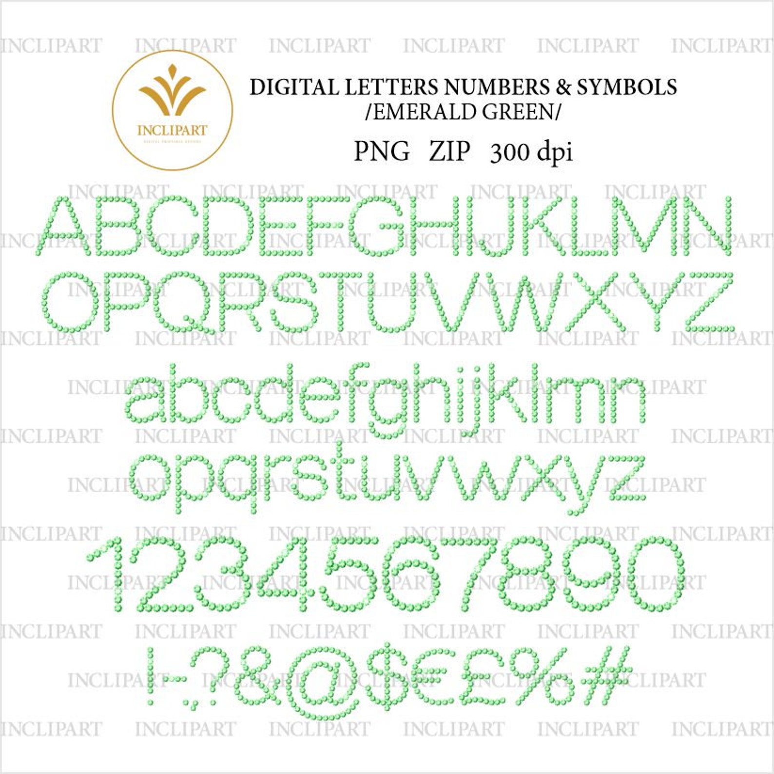 Green Emerald Letters Numbers Symbols Clipart. Green | Etsy