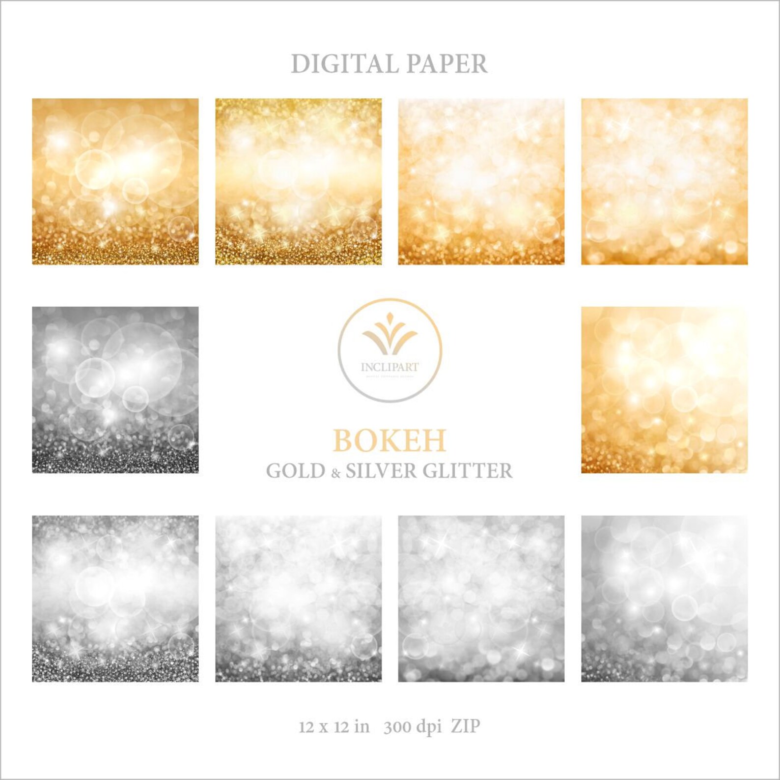 Bokeh Digital Paper. Gold Silver Sparkle Glitter Background - Etsy UK