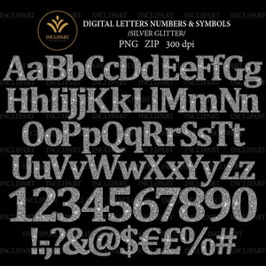 Silver Glitter Alphabet Digital Clipart PNG File Format. Letters and ...
