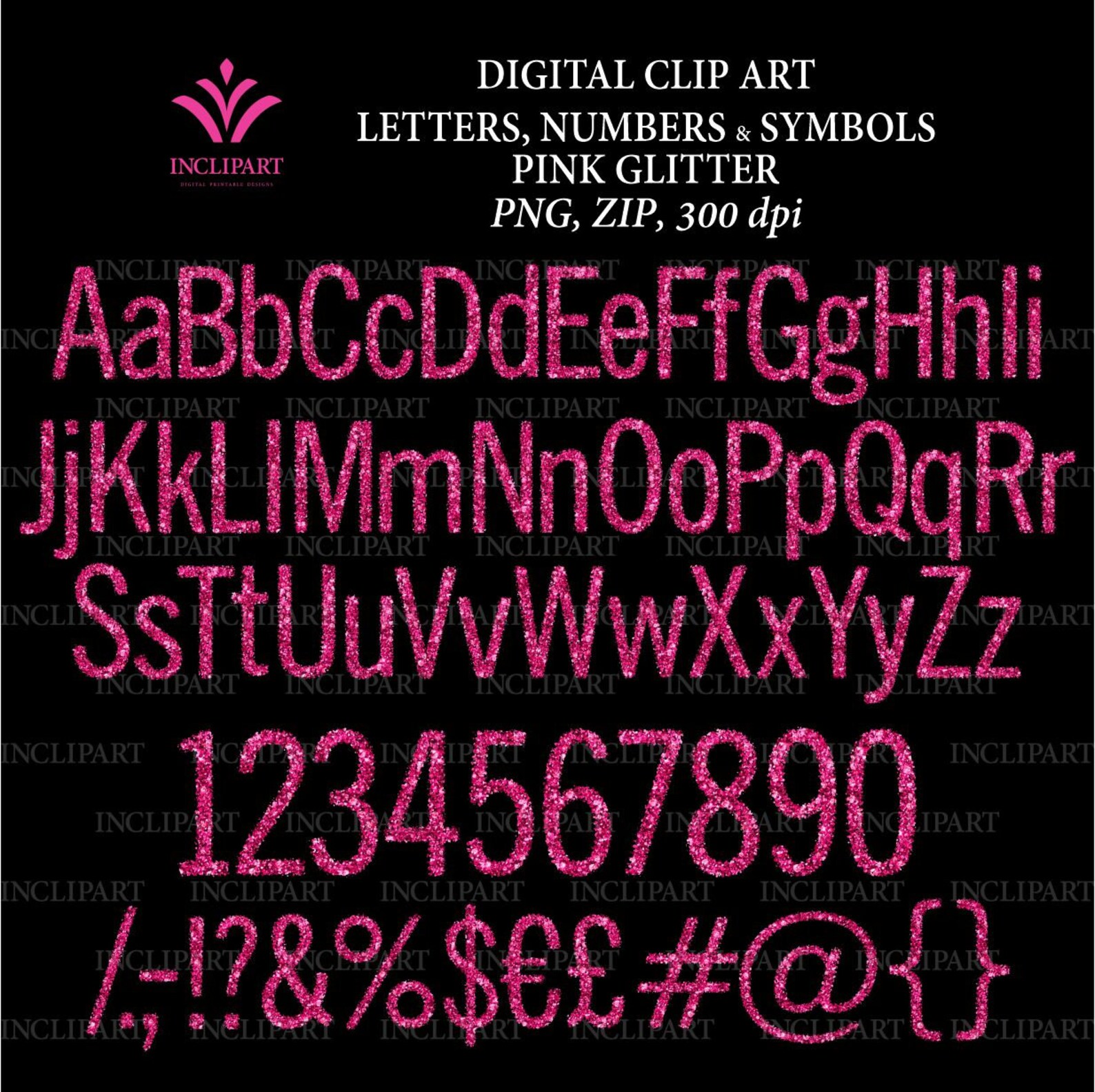 Pink Glitter Letters Numbers Symbols PNG Files Digital Clip | Etsy