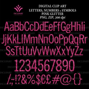 Pink Glitter Letters, Numbers, Symbols PNG Files Digital Clip Art ...