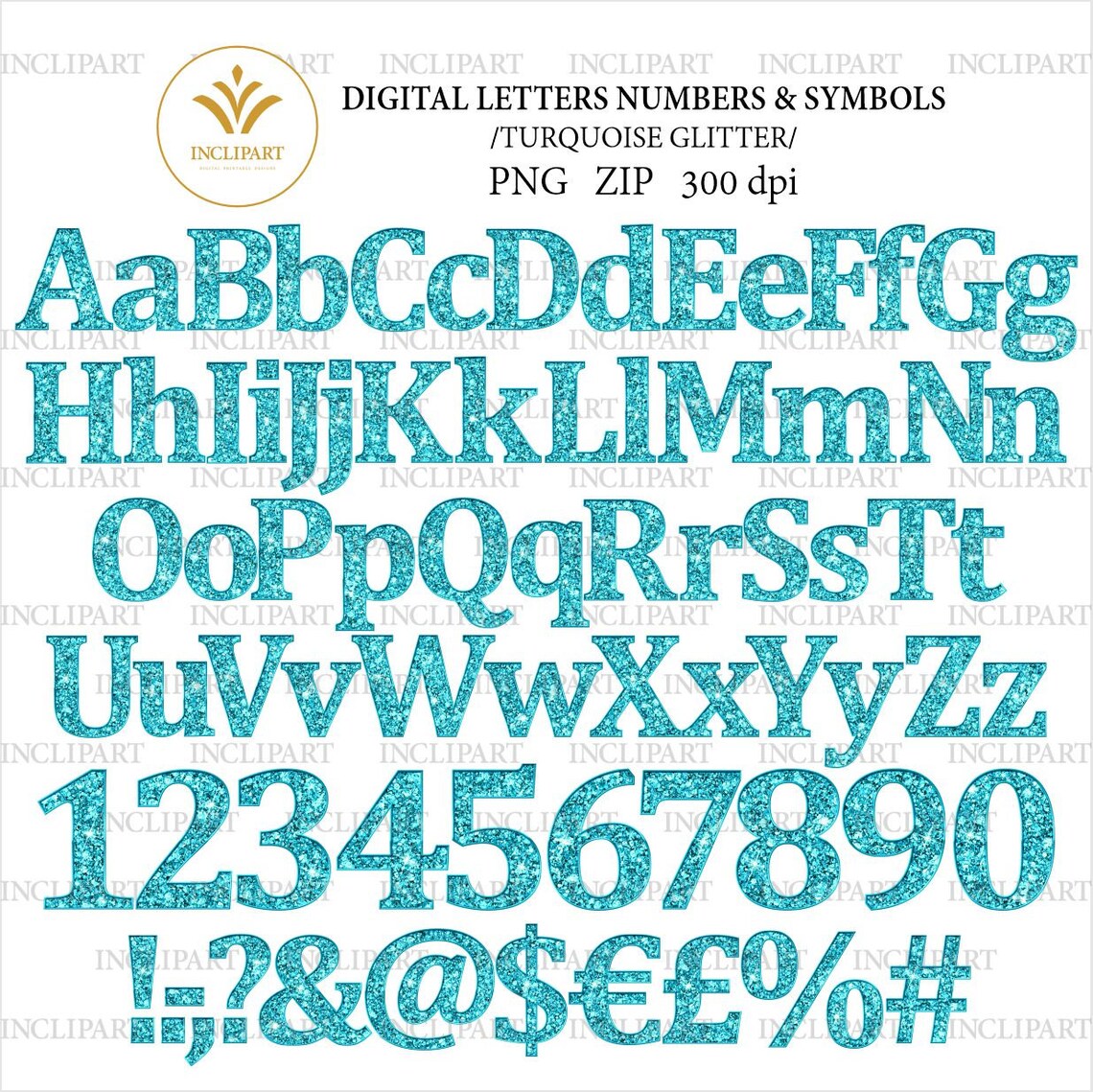 Turquoise Glitter Alphabet Digital Clipart PNG File Format. Letters ...