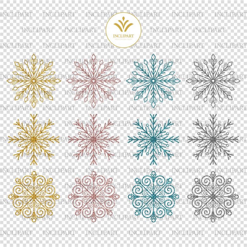 Clipart Snowflakes. Christmas Clipart. 12 Glitter Snowflakes - Etsy UK