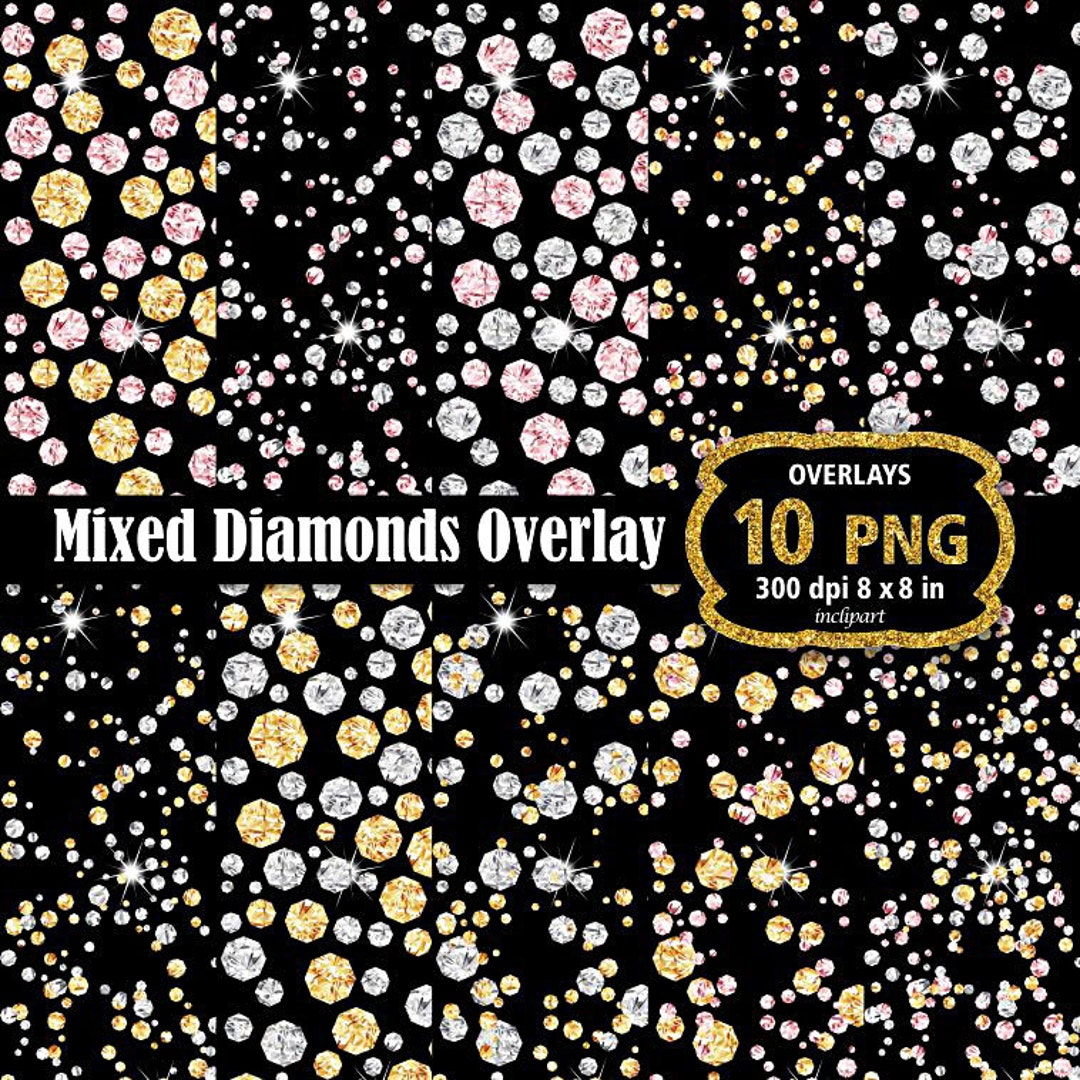 Mix Diamond Overlay Clipart. Gold, Silver, Rose Rhinestones Clipart ...