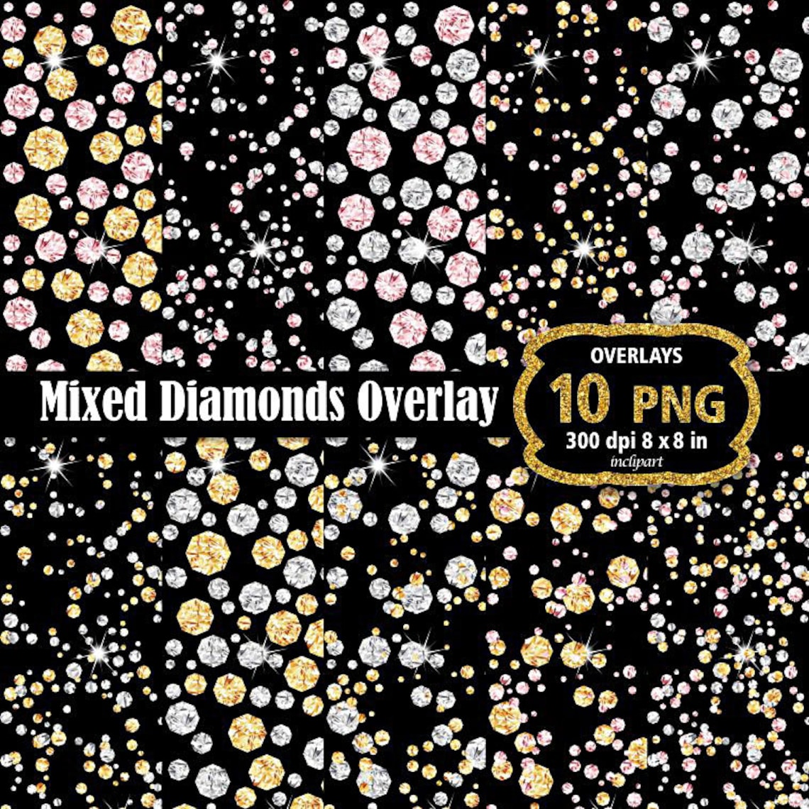 Mix Diamond Overlay Clipart. Gold Silver Rose Rhinestones - Etsy UK