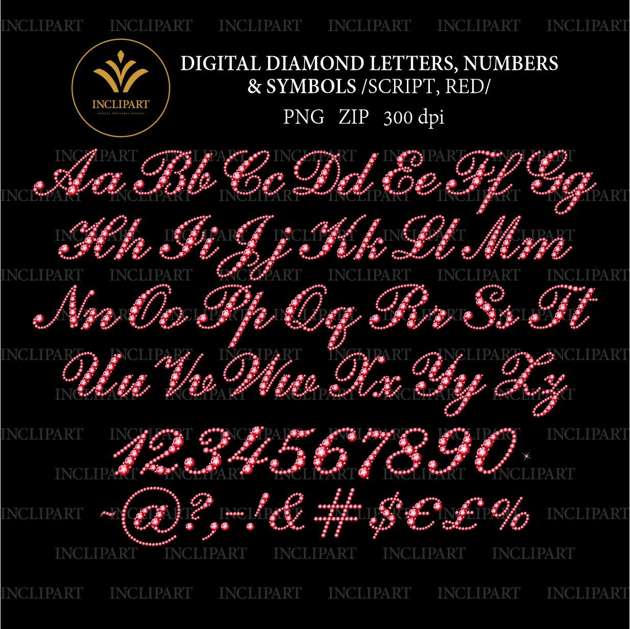 Diamond Alphabet Script PNG Format. Digital Letters, Numbers, Symbols ...
