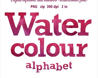 Watercolour blue letters numbers symbols digital clipart. | Etsy
