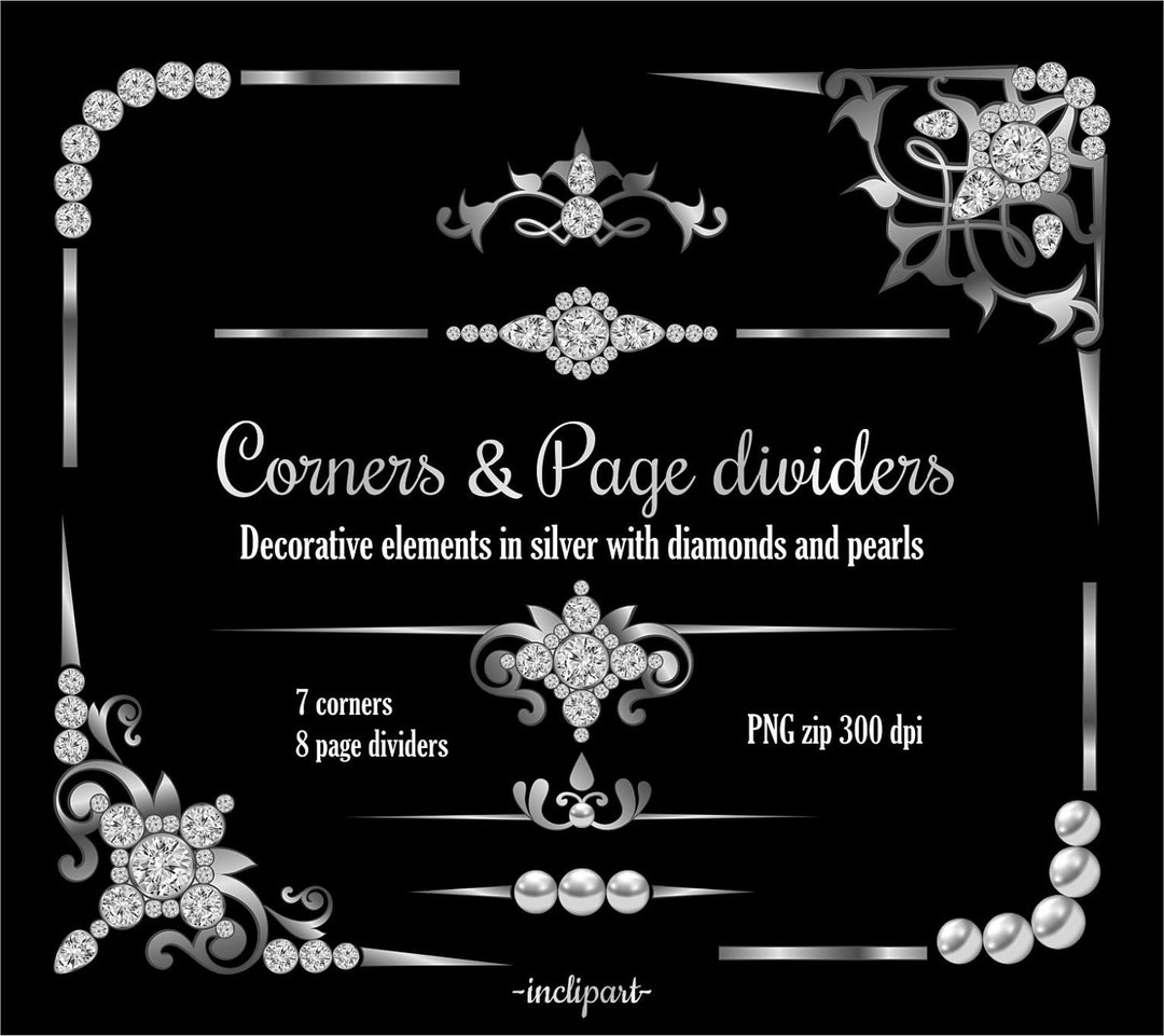 Silver Corner, Page Divider Clipart. 15 Various Decorative Elements in ...