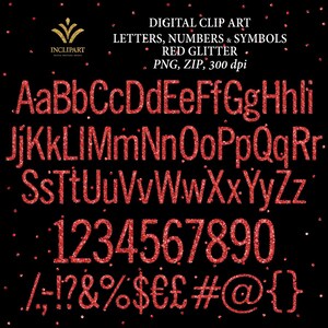 Red Glitter Letters, Numbers, Symbols PNG Files Digital Clip Art ...
