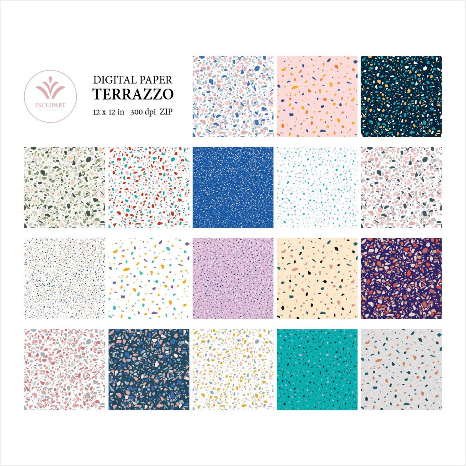 Terrazzo Digital Paper. Set of 18 JPG Terrazzo, Stone, Abstract ...