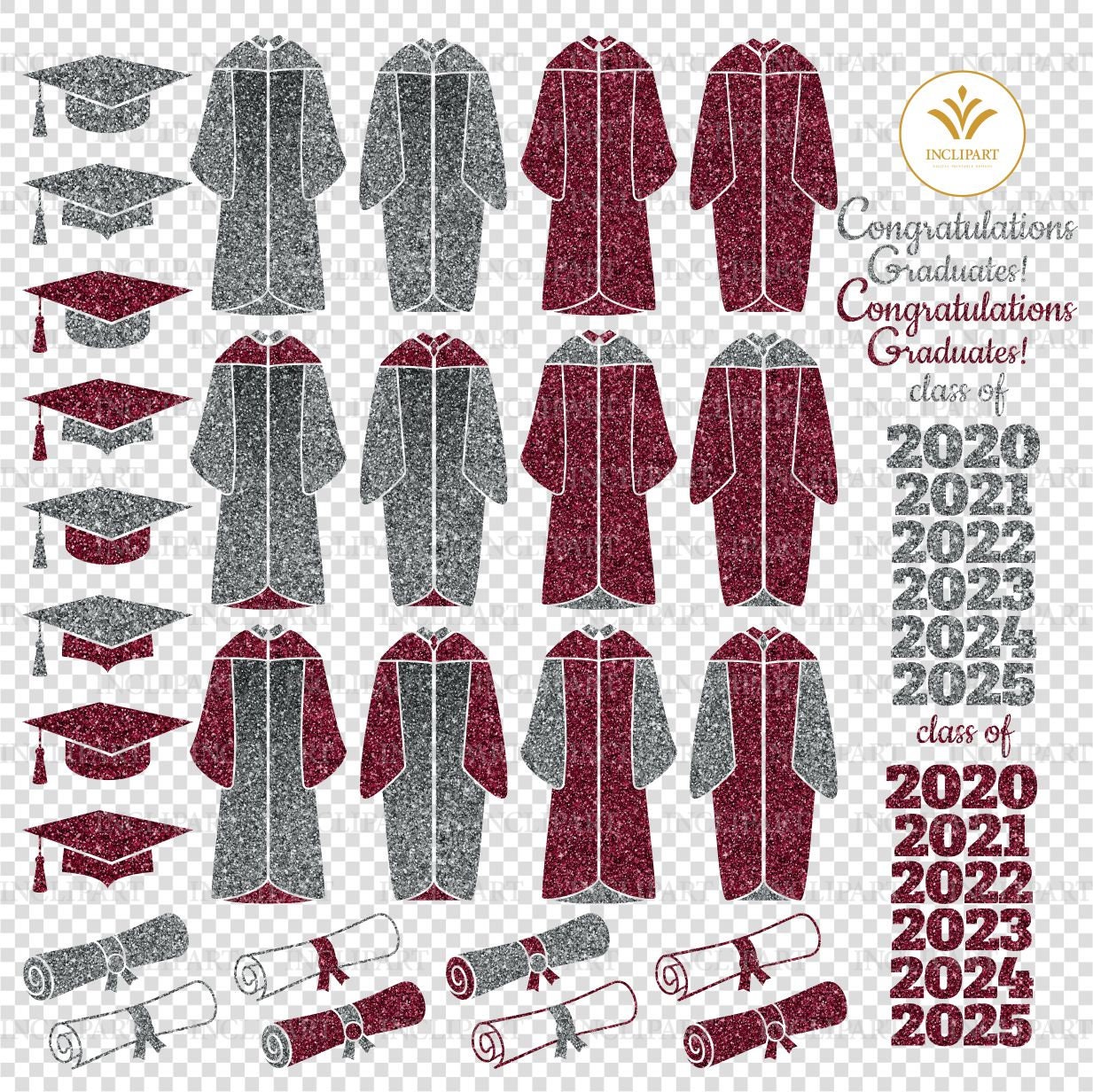 Graduation clip art. Cap gown scroll year clipart. | Etsy