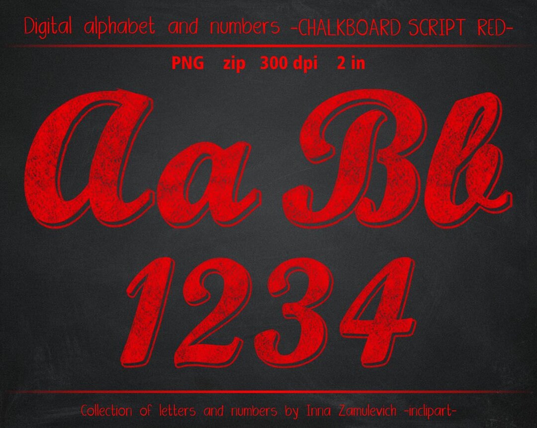 Red Chalk Alphabet /numbers, Letters & Symbols Clip Art. Chalkboard ...