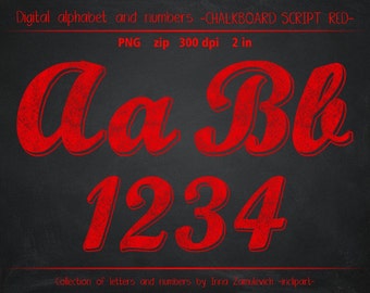 Red Chalk Letters Numbers& Symbols Clip Art. Chalkboard | Etsy