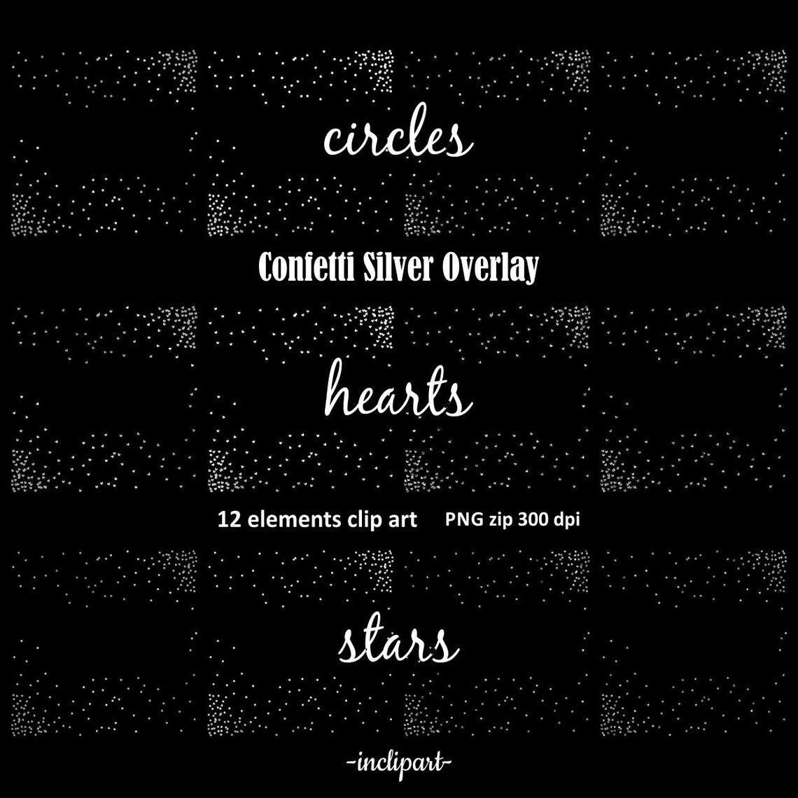 Confetti overlay clipart. Silver foil overlay clipart. Circle | Etsy