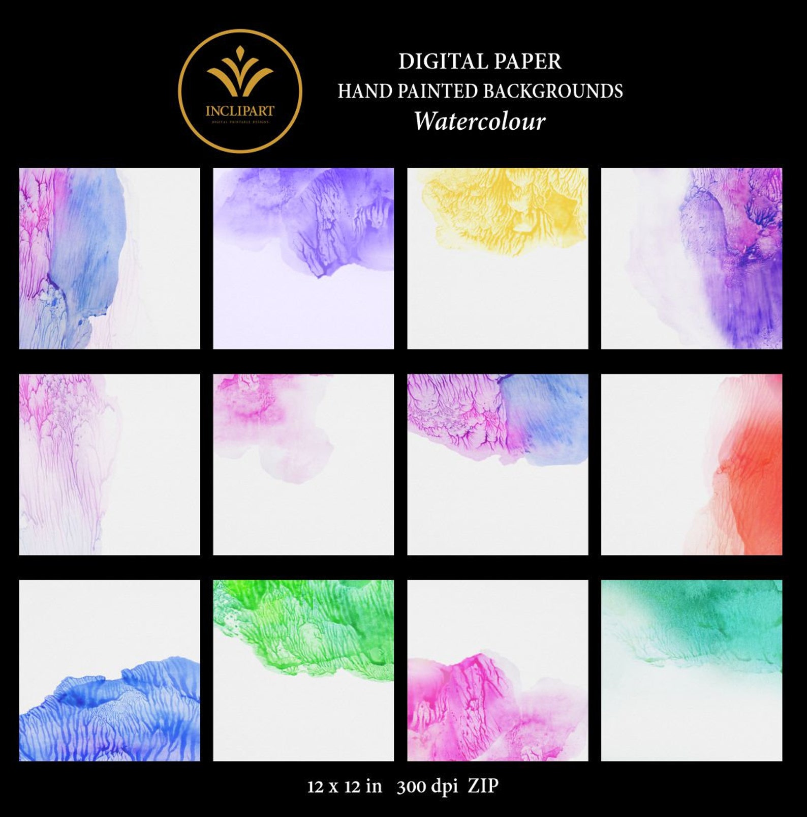 Watercolor Background / Digital Paper Clip Art. Set of 12 JPG | Etsy