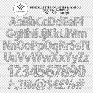 Silver and Diamond Letters, Numbers Digital Clip Art in PNG File Format ...