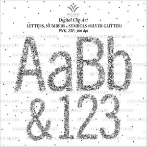 Silver Glitter Letters, Numbers, Symbols PNG Digital Clip Art. Glitter ...