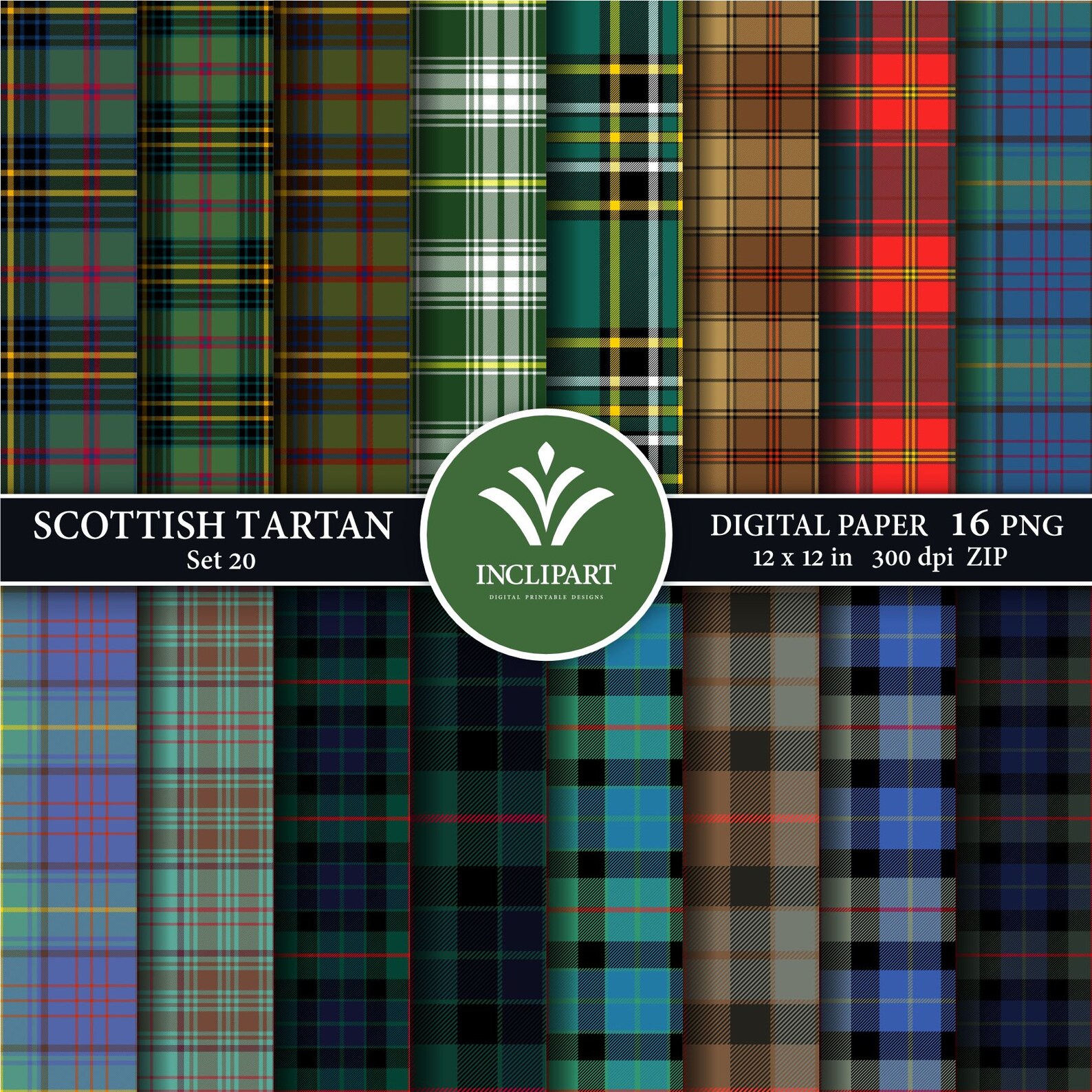 Tartan Digital Paper Clipart PNG File Format. Irish, Scottish Plaid ...