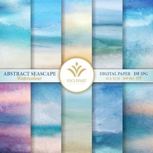 Abstract Seascape Watercolour Digital Paper Clip Art. Set of 10 JPG ...