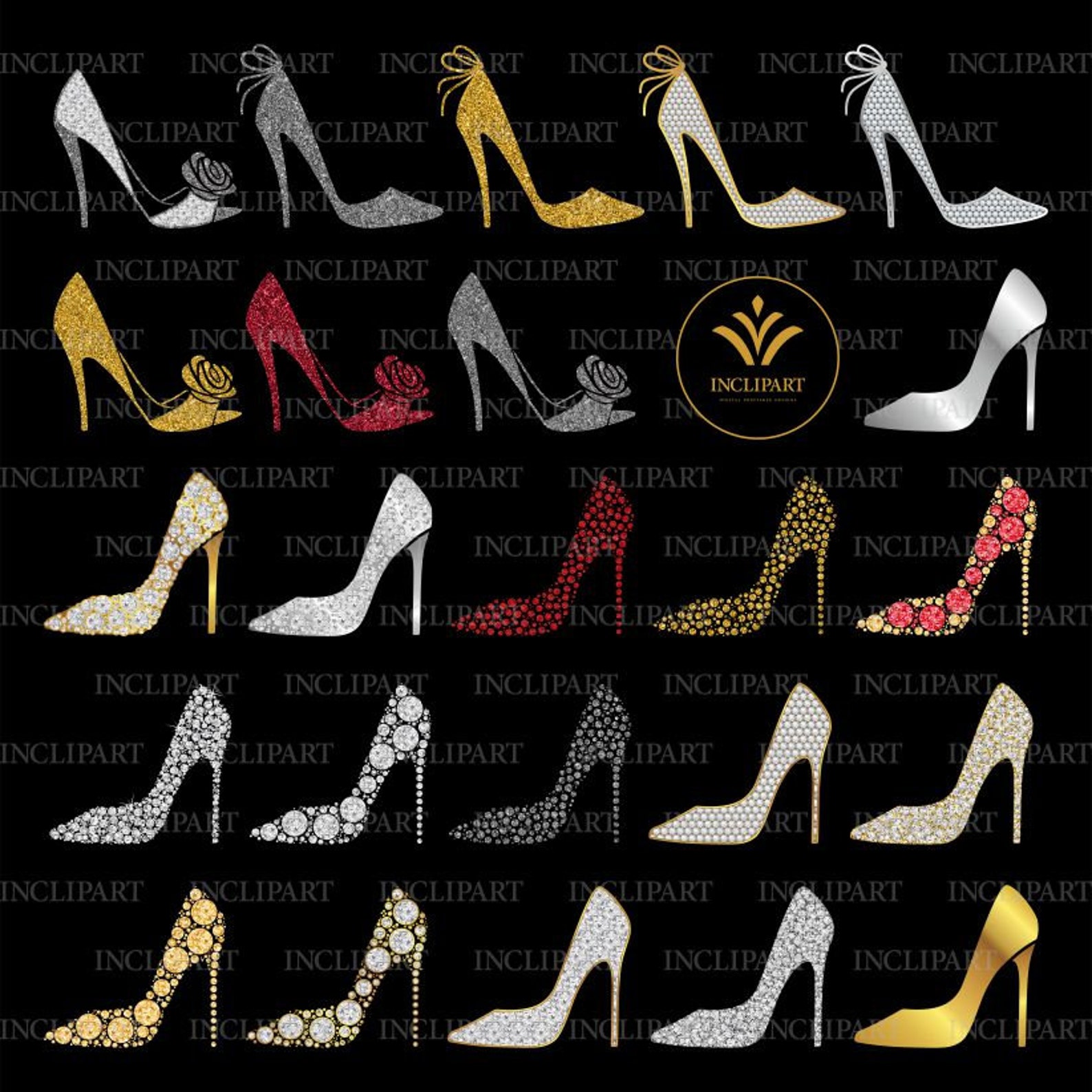High heel shoes clipart PNG format. Diamond gold red shoe | Etsy