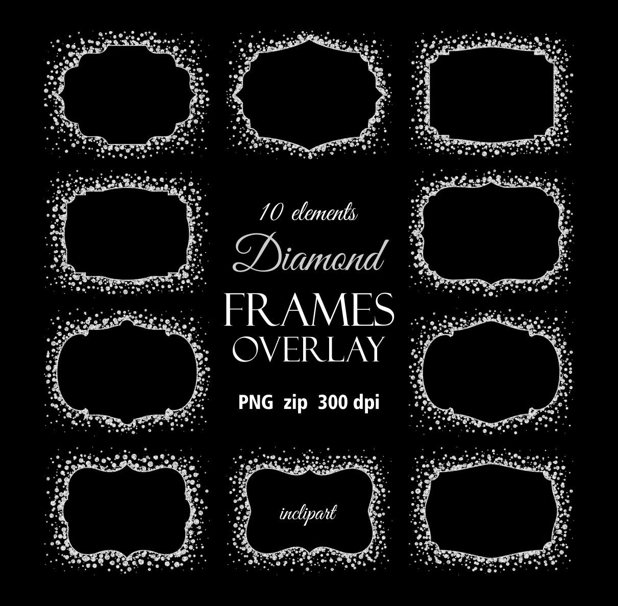Diamond Frames overlay clipart. Digital Sparkle frames | Etsy