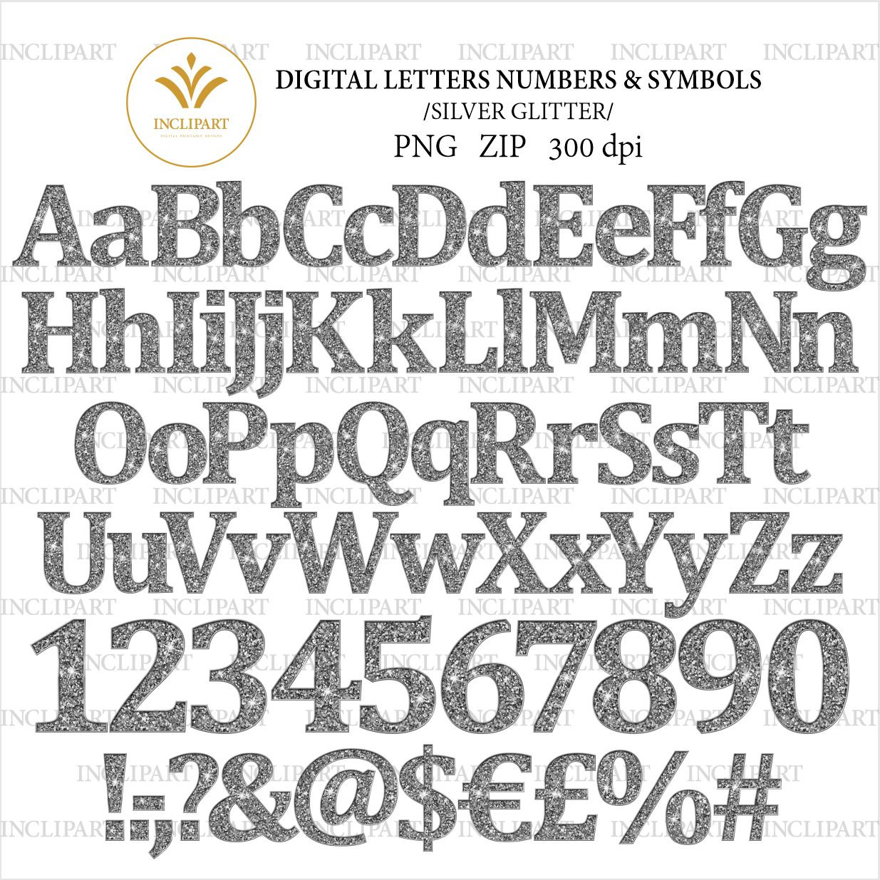 Silver Glitter Alphabet Digital Clipart PNG File Format. Letters and ...
