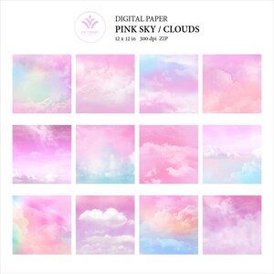 Pink Sky, Clouds Digital Paper, Background Clip Art. Set of 12 JPG ...