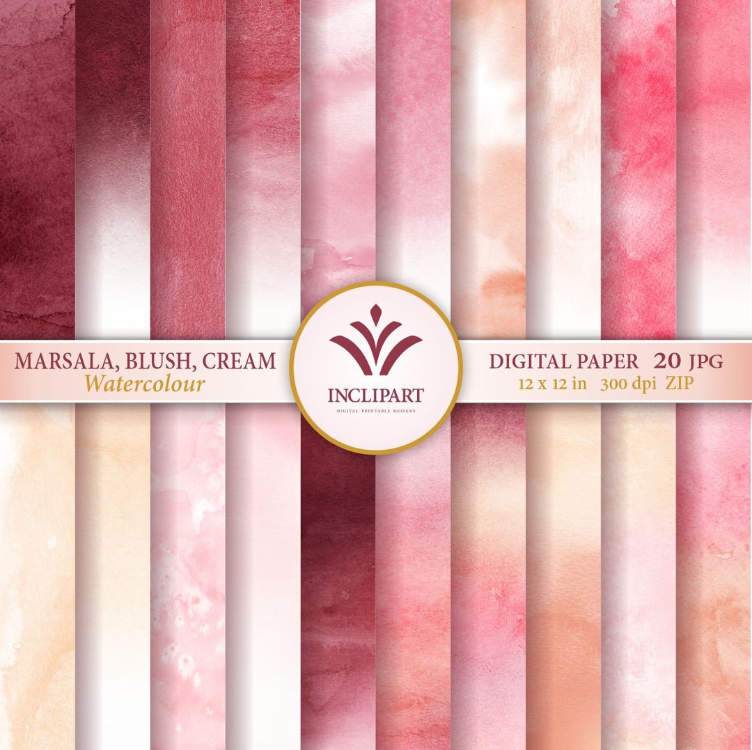 Watercolor Digital Paper Clip Art Blush, Marsala, Cream, Rose. JPG ...