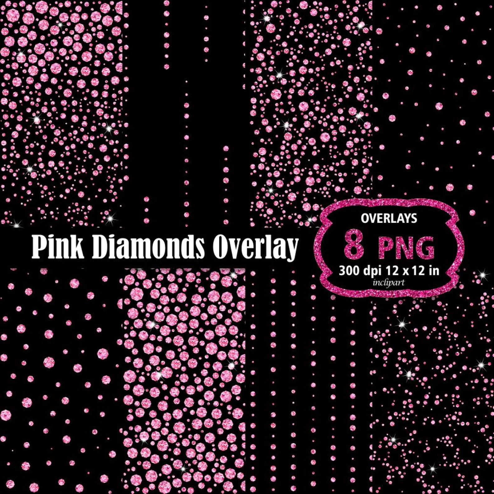 Diamond Overlay Clipart. Pink Diamond Rhinestone Overlay - Etsy Canada
