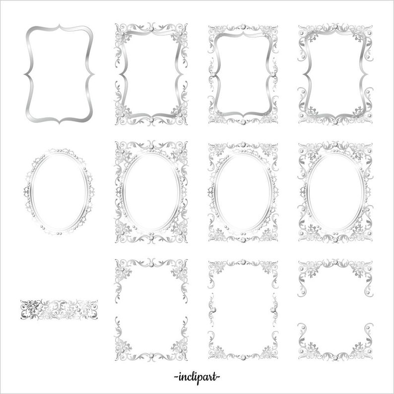 Silver Frames Digital Clip Art. Silver Diamond Frames - Etsy