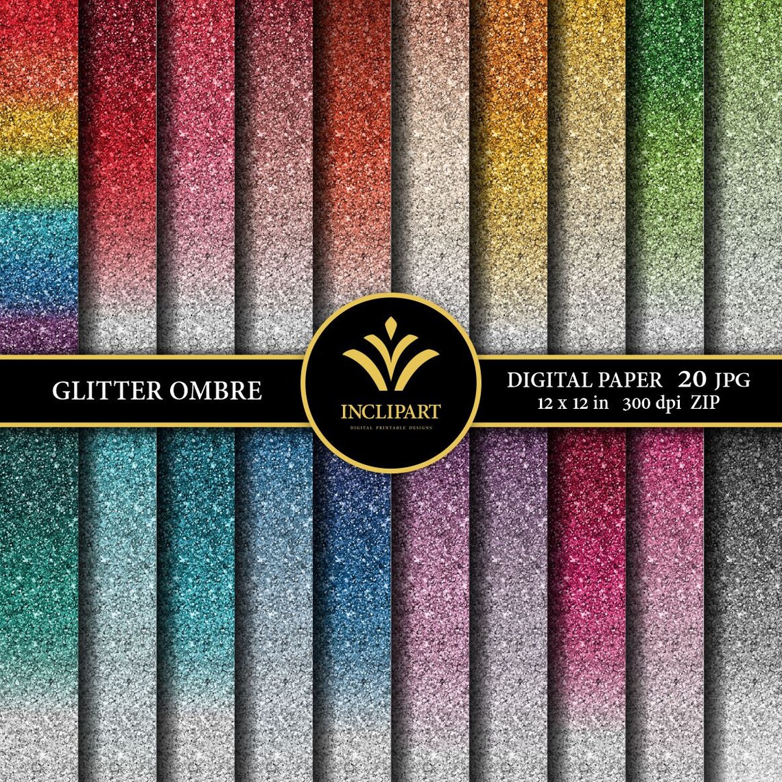 Glitter Ombre Digital Paper Clip Art. Set of 20 JPG Glitter - Etsy