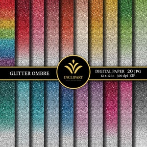 Glitter Ombre Digital Paper Clip Art. Set of 20 JPG Glitter Backgrounds ...