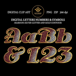 Glitter Alphabet Clipart. Letters and Numbers Digital Clip Art. Maroon ...