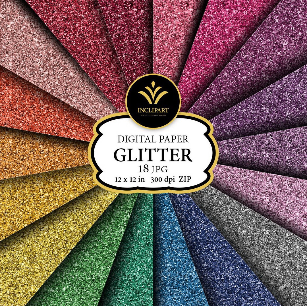 Glitter Digital Paper Clip Art. Set of 18 JPG Multi-colored Glitter ...