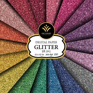 Glitter Digital Paper Clip Art. Set of 18 JPG Multi-colored Glitter ...