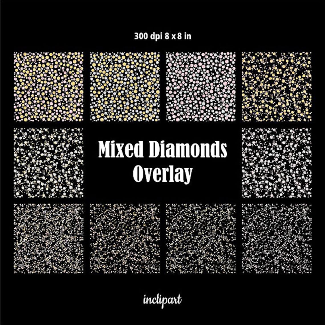 Mix Diamond Overlay Clipart. Gold Silver Rose Rhinestones - Etsy UK