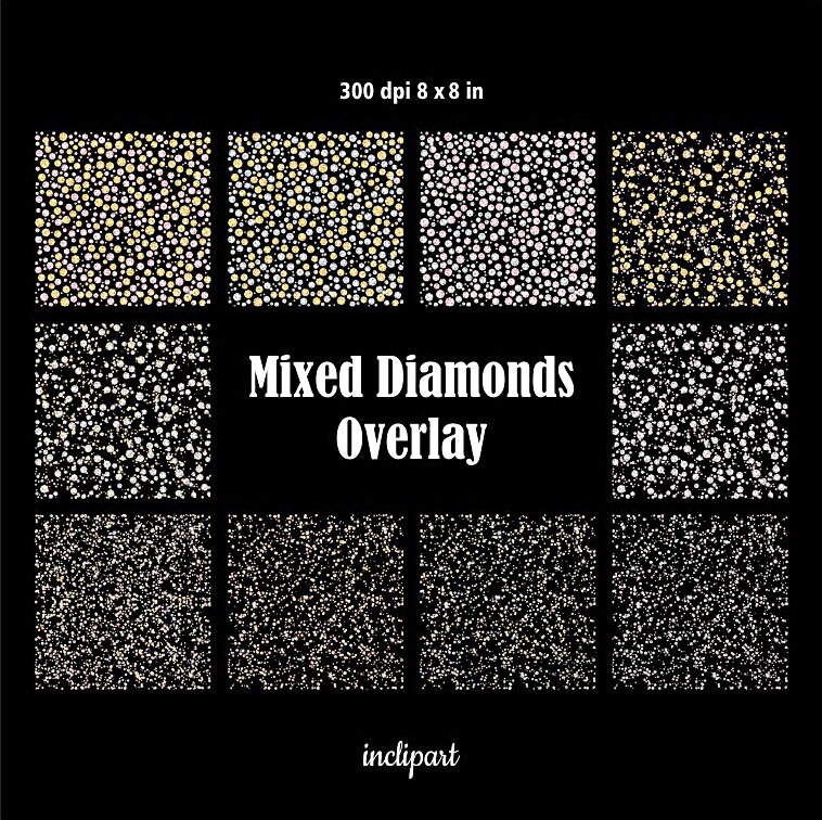 Mix Diamond Overlay Clipart. Gold Silver Rose Rhinestones - Etsy UK