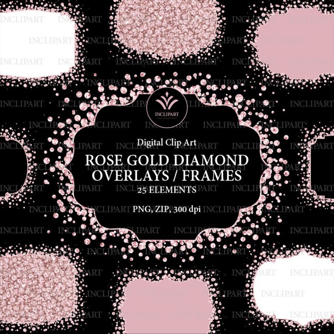 Rose Gold Diamond Frames Overlay Digital Clipart PNG. Digital - Etsy UK