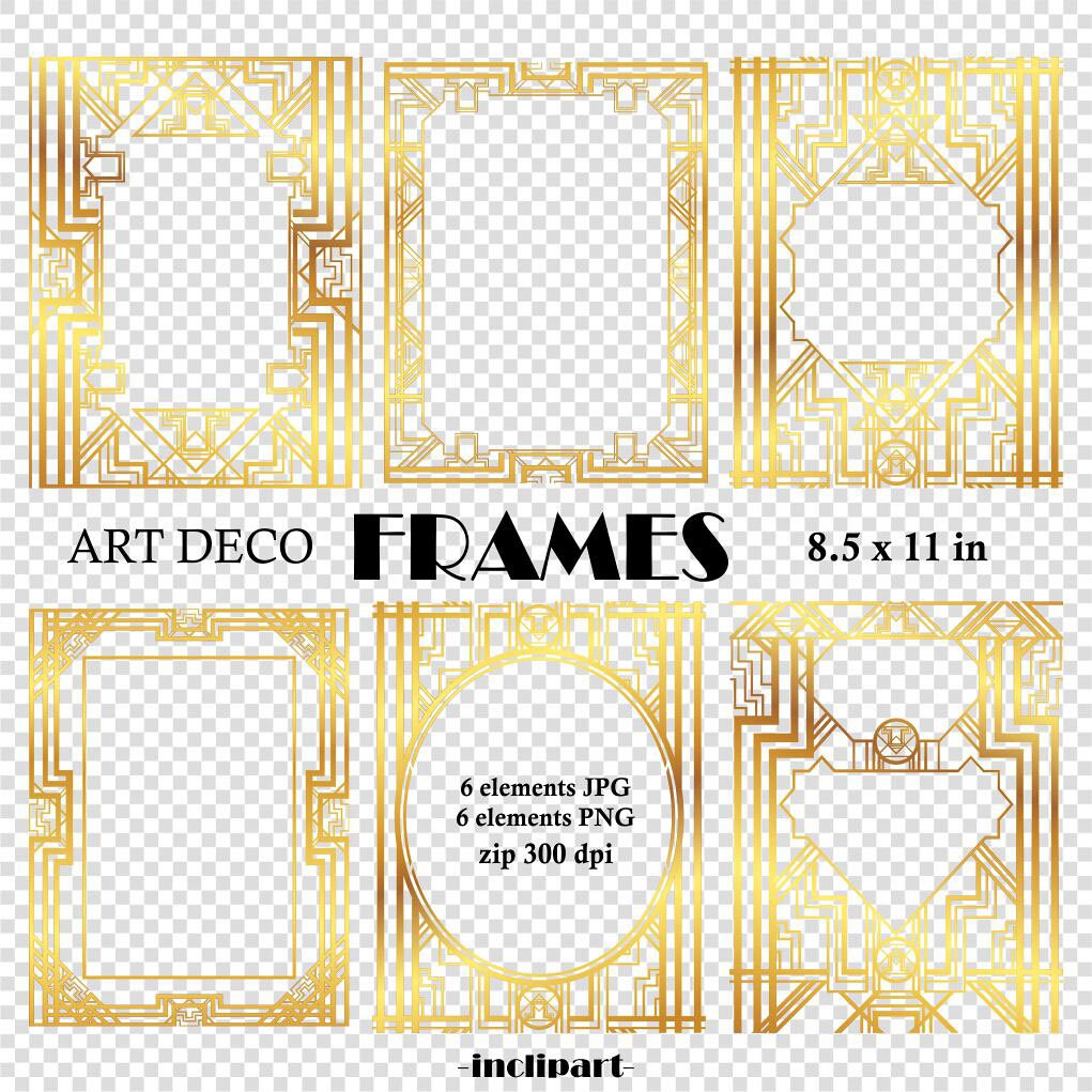Frames Art Deco Clipart. Set of 6 digital metallic gold | Etsy